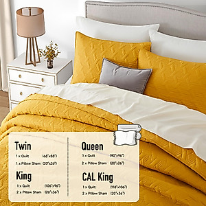 Lavsiry Mustard Yellow Quilt Full/Queen Size Bedding Set, Summer Thin Microfiber Quilted Bedspread & Coverlet, Soft Lightweight Comforter for All Seasons - 3 Piece(1 Quilt, 2 Pillow Shams)