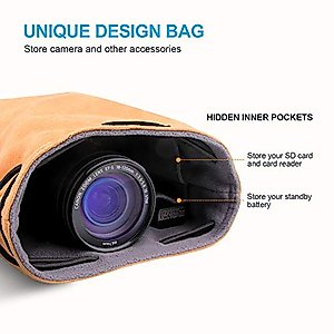 Camera Case, LATZZ Drawstring Bag, Vintage DSLR Camera Bag with Adjustable Strap, Soft Lens Case Gadget for Traveling and Canon Sony Fuji SLR Storage