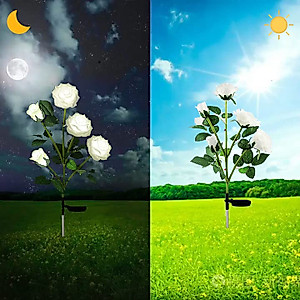 Rockabyee 2 Pack Solar Rose Flower Lights, Solar Rose Stake Lights Outdoor Waterproof for Garden, Patio, Lawn, Yard, Party, Wedding (White)