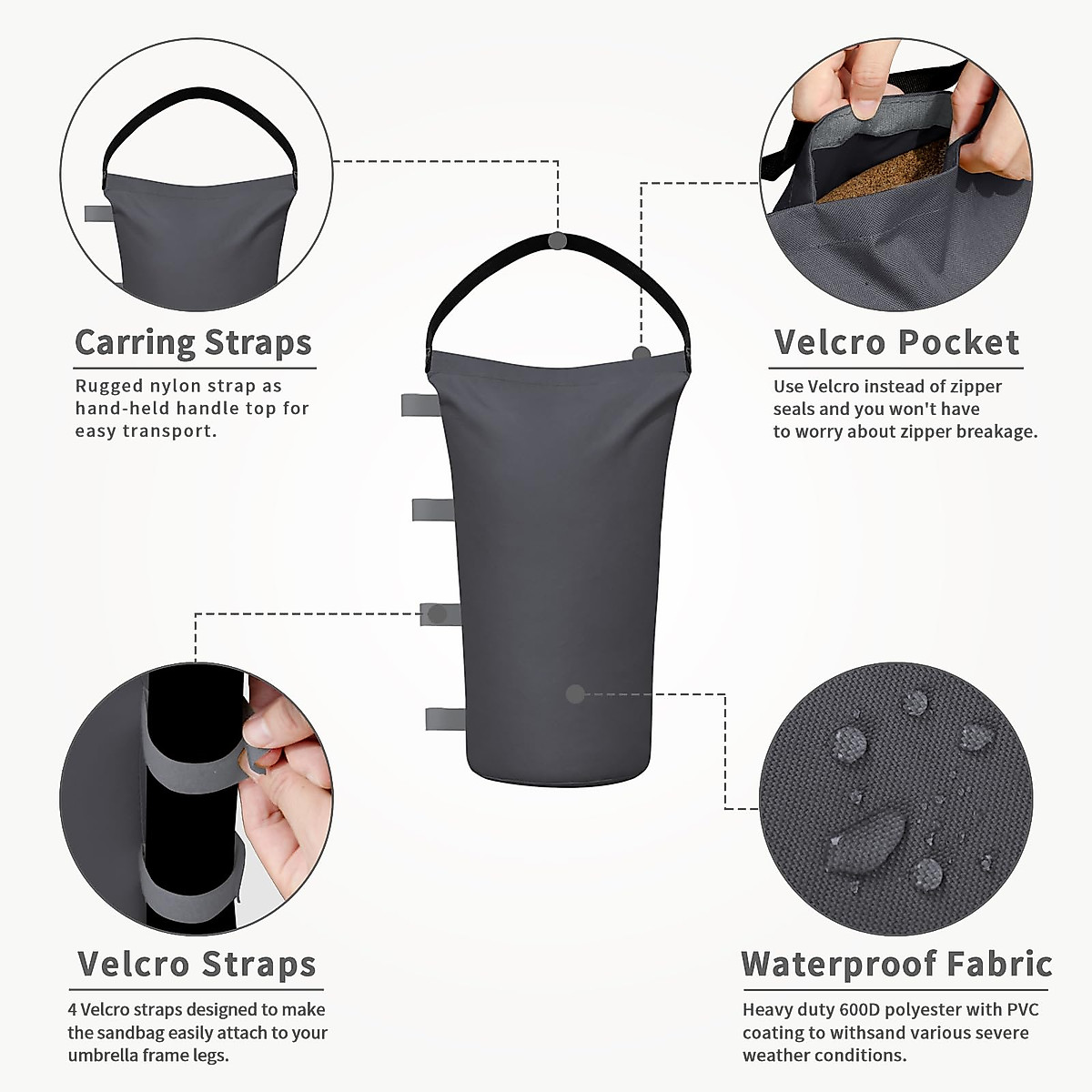 Easy-Going 4-Pack Sand Bags for Weight Sand Bags for Patio Umbrellas Sandbags for Outdoor Pop up Canopy Tent (Without Sand) Grey Standard (18.3x7.8inch)