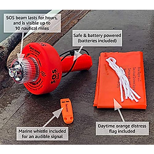 Sirius Signal C-1003 SOS LED Flare Electronic Visual Distress Signal Kit with Daytime Distress Flag and Whistle - CG Approved