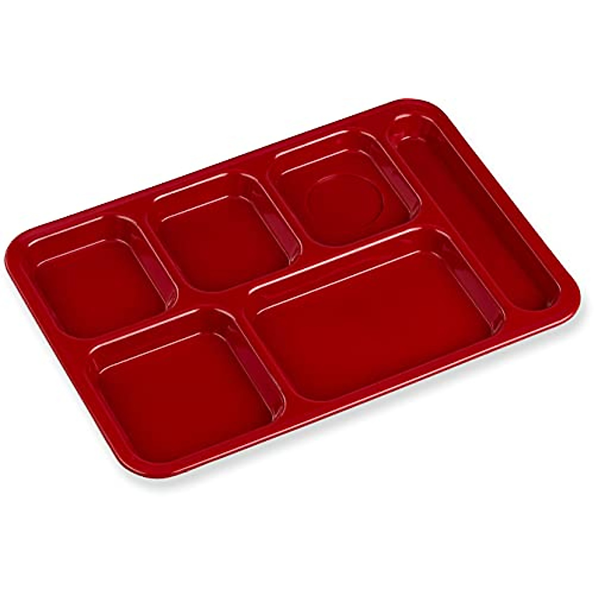 Carlisle FoodService Products Right-Hand 6-Compartment Tray, 10" x 14", Red, (Pack of 24)