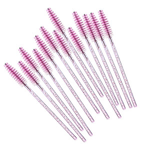 Elisel 100pcs Disposable Mascara Brushes with Container, Mascara Wands Makeup Brushes Applicators Kits for Eyelash Extensions and Eyebrow Brush (Crystal Pink)