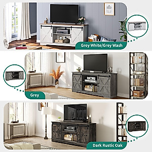 YITAHOME Farmhouse TV Stand for 65/60/55 Inch, Modern Entertainment Center with Sliding Barn Door, Wood TV Media Console Storage TV Cabinet for Living Room for 300lbs, Rustic Grey