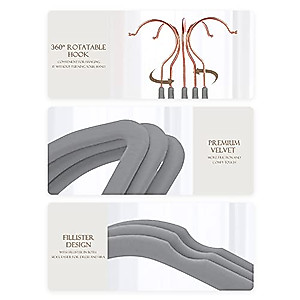 Jersow Velvet Hangers 50 Pack, Non-Slip Velvet Hangers with 360 Degree Swivel Hook, Space Saving Felt Hangers Heavy Duty Enough for Suit Hangers, Coat Hangers, Dress Hangers, Skirt Hangers (Grey)