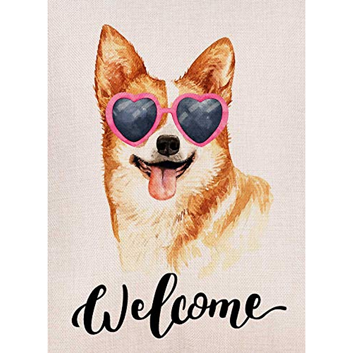 Ogiselestyle Welcome Corgi with Heart Shape Sunglasses Garden Flag Small Vertical Double Sided Decorative House Yard Décor Flag for Outdoor Decoration 12x18 inch
