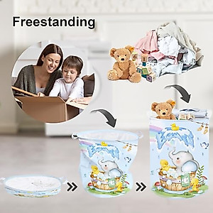 Clastyle 45L Cute Animal Shower Laundry Basket Sunny Elephant Bathing Baby Laundry Hamper Blue Giraffe Lion Duck Toy Towel Storage Basket