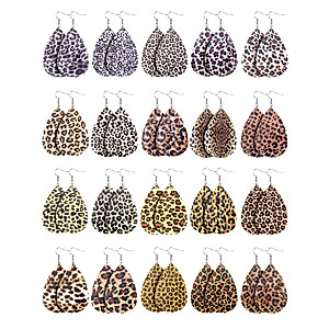 20 Pairs Leopard Faux Leather Teardrop Earrings Vintage Leopard Printed Dangle Earrings Lightweight Drop Earrings (Classic Leopard Prints)
