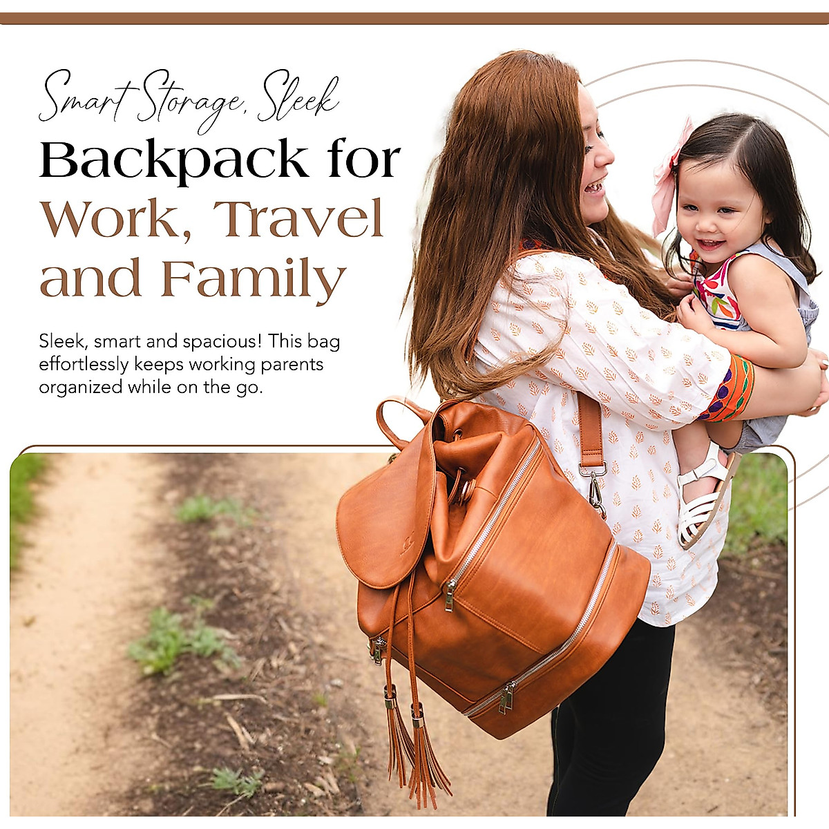 Citi Collective Journey Diaper Bag - Vintage Tan - Convertible Backpack to Shoulder or Crossbody - Waterproof Vegan Leather
