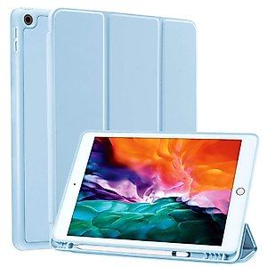 SIWENGDE Compatible for Apple iPad 9.7 Case 2018 iPad 6th Generation Cases/2017 iPad 5th Generation Case with Pencil Holder, Slim Soft Silicone Smart Trifold Stand Protective Cover(Light Blue)