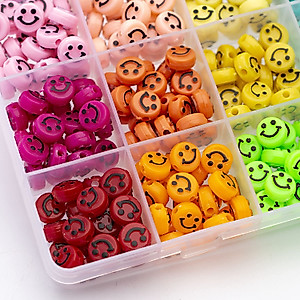480 Pcs 14 Colors Acrylic Smiley Face Beads for Jewelry Bracelet Earring Necklace Craft Mobile Phone Pendant Making Kit (Multicolor)