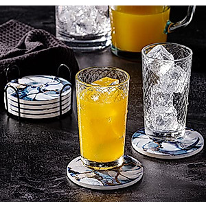 Vanilz Coasters for Drinks Absorbent - Coaster Set with Holder - 6 Pcs - Cup Coasters with Holder - Ceramic Coasters for Wooden Table - Blue Coasters - Coasters for Coffee Table (Ocean Blue)