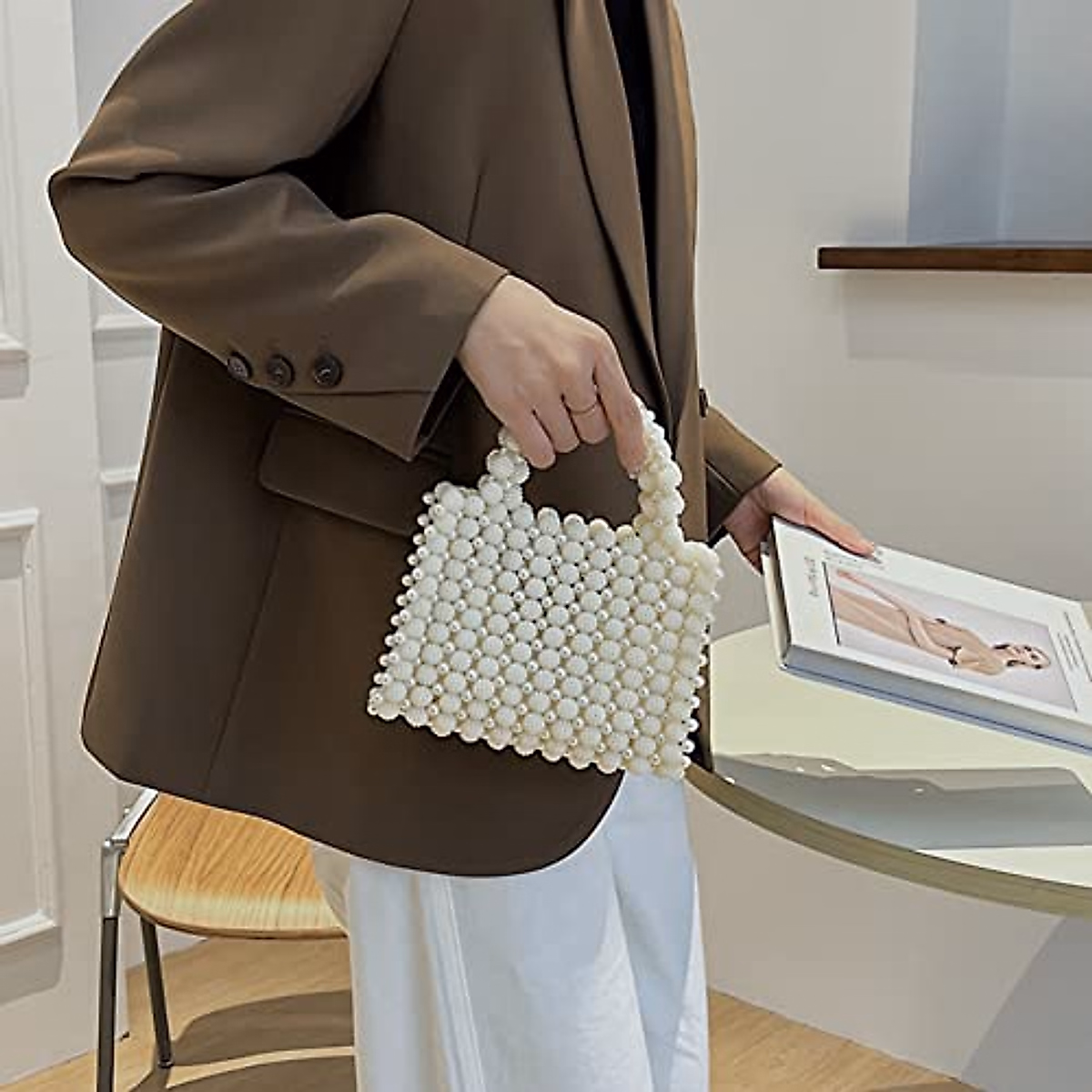 sikiwind Totes Bag, Women's Clutches Top-handle Bag Fashion Elegant Mini Pearl Clutch Bag Handmade Beaded Women Banquet Wedding Party Holiday Handbags Female Coin Purse