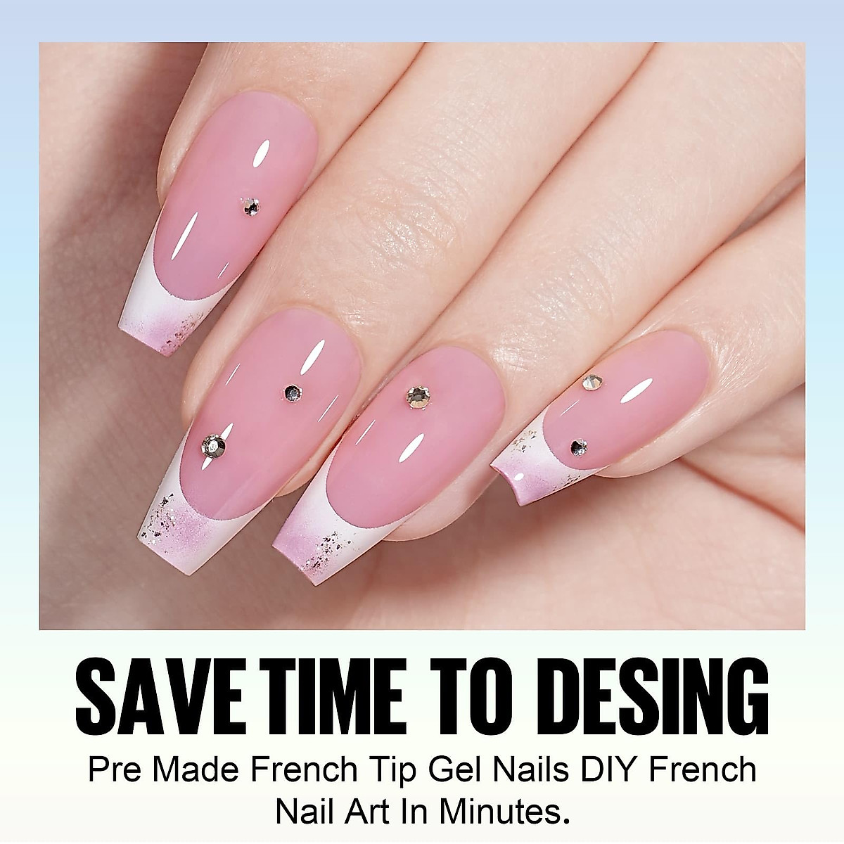 TOMICCA French Tip Press on Nails, Medium Coffin Acrylic Nail Tips, 180Pcs Fake False Nail Tips, 3 in 1 Full Cover Gel Nail Tips for Nail Extensions Light Pink