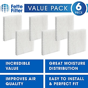 Fette Filter - Filter T Humidifier Wicking Filters Compatible with Honeywell HFT600T HFT600PDQ for Honeywell Tower Humidifier HEV615 Series & HEV620 Series. Includes 6 Replacement Filters.