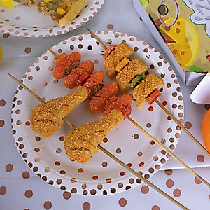 hapray 201PCS Disposable Paper Plates Rose Gold Party Supplies, Polka Dots Birthday and Baptism Decorations, include Cups, Napkins, Plastic Tablecloth, for Baby Shower