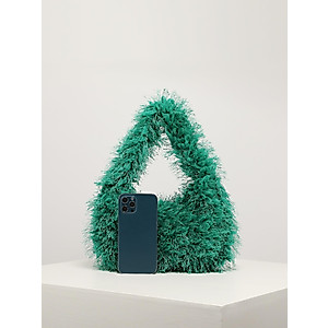 Verdusa Women's Faux Fur Fuzzy Hobo Bag Furry Handbag Purse Green one-size