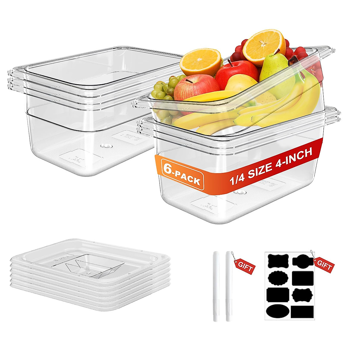 SVKLHY 1/4 Size 4 Inch Clear NSF Polycarbonate Food Pan-9 PCS[Food Grade][Hot&Cold Resistant] Commercial Food Pans with Lids,Restaurant Food Storage Containers Hotel Pan(BPA-FREE)