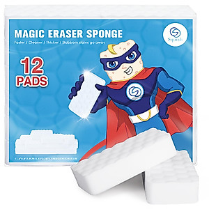 squish Magic Eraser Sponge, 12 Count Magic Cleaning Pads, Extra Durable White Sponge Erasers with Melamine Form for Walls, Oven, Windows, Shower, Kitchen, Bathroom, and Shoe Cleaner