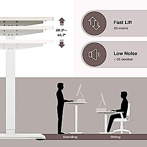 Homall Electric Height Adjustable Standing Desk 55 x 28 Inches Computer Desk Stand Up Home Office Workstation Desk T-Shaped Metal Bracket Desk with Wood Tabletop and Memory Settings （White）