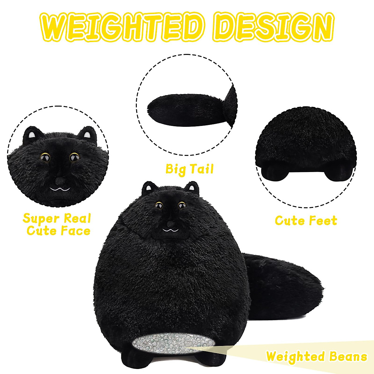 LMTGLDT Black Cat Weighted Stuffed Animals,14in Weighted Stuffed Animals for Kids, Black Cat Plush Pillow, Black Cat Plush Pillows Doll Decoration Birthdays Gift for Kids Girls Boys