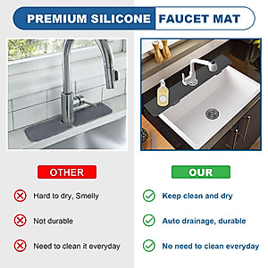 LVJING 33 inch Sink Splash Guard Mat, Sink Faucet Drying Mat, Silicone Faucet Handle Drip Catcher Tray, Longer Silicone Sink Mat for KitchenBathroom, Drip Protector Splash Countertop (Black)