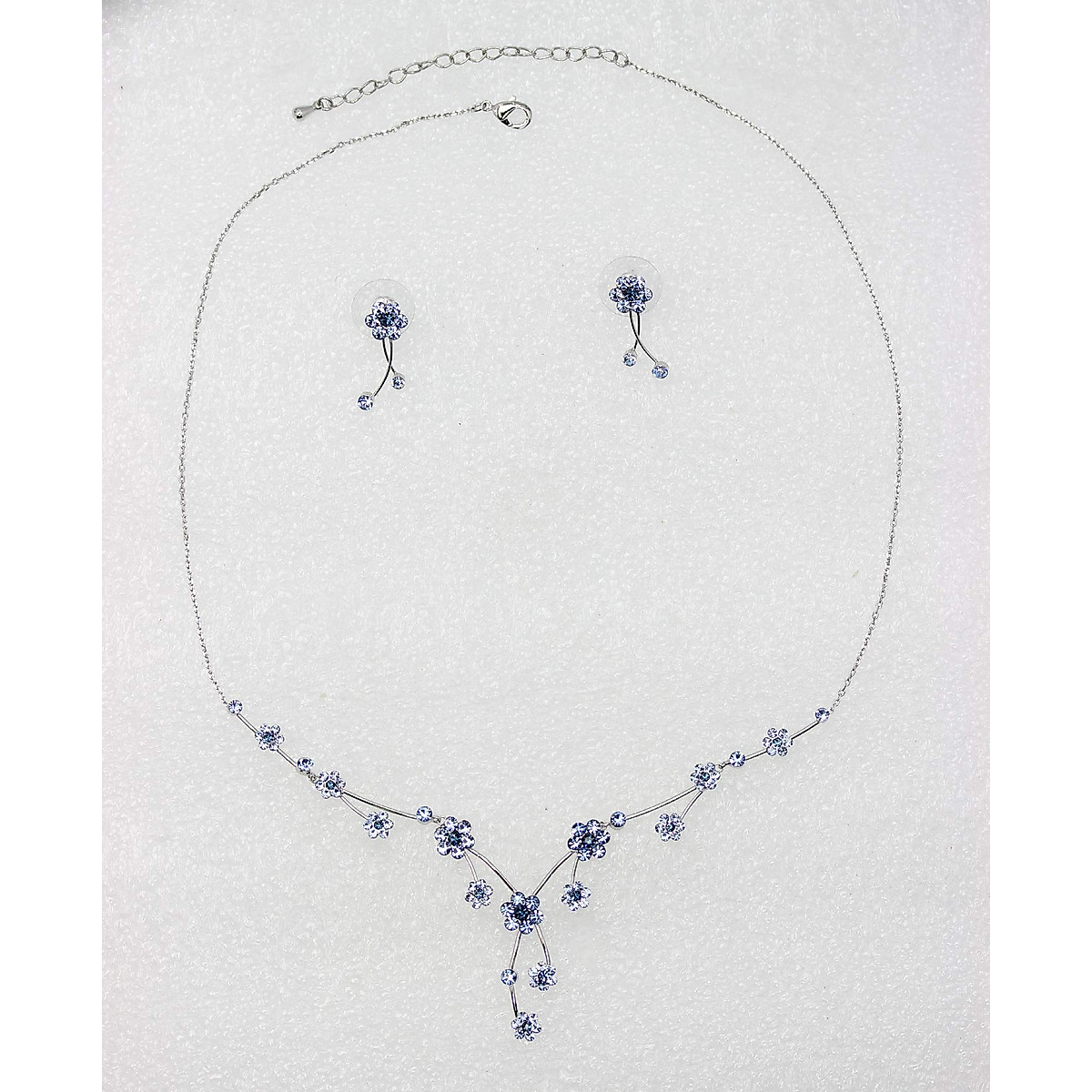 Faship Gorgeous Navy Blue Rhinestone Crystal Floral Necklace Earrings Set