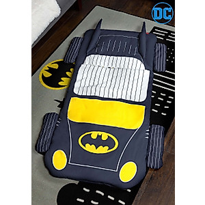Batman Batmobile Kids Sleepover Bag Superhero Slumber Mat with Built-in Pillow, Cozy & Soft