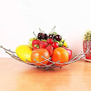 YYTONG Fruit Basket, Fashion Creative Fruit Bowl for Kitchen Counter Used as Bread Basket, Vegetable Basket, Produce Basket, Durable Steel Fruit Stand Storage & Organizer (Silver)