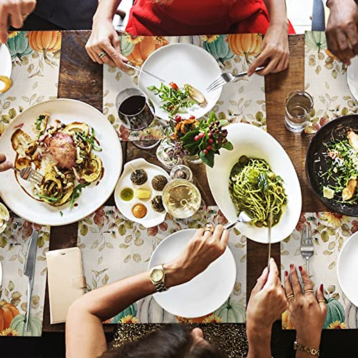 Fall Eucalyptus Leaves Thanksgiving Placemat for Dinning Table Placemat Set of 6-Cotton Linen Waterproof Table Mat Pumpkins Harvest Sunflowers Floral Place Mat Rustic Farmhouse Holiday Dinner Decor