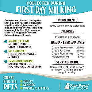 Raw Paws Pet Bovine Colostrum for Dogs Allergies & Immune Support, 5-oz - Made in USA, Pure Bovine Colostrum Powder for Cats - Bovine Colostrum Dogs Daily Supplement - Colostrum for Puppies & Kittens