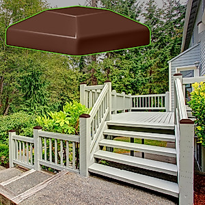 TonGass (24-Pack, Brown) 4"x4" (3 5/8") Wood Fence Post Caps - Wooden Fence Post Cover Deck Post Cap - Durable Plastic Water-Proof and UV-Proof - Protect Wooden Fence Poles from Cracking and Rotting