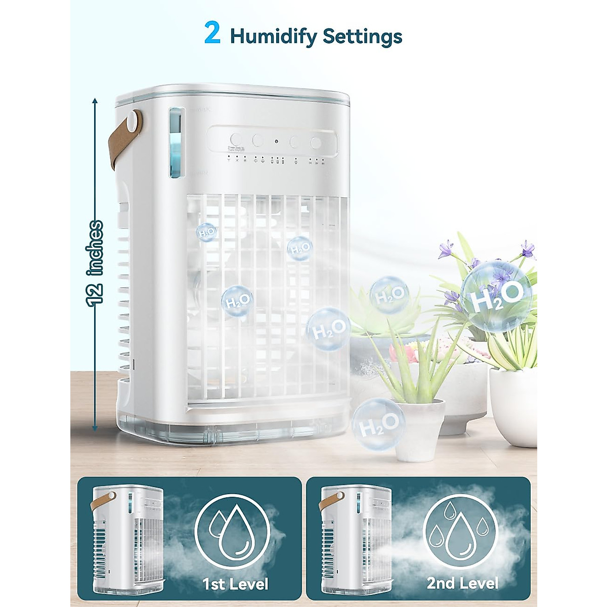 BALKO 4 IN 1 Personal Air Conditioner w/ 5400mAh Li-ion Battery, 2 Ice Packs, 7H Timer for Auto-Off & Remote, 7-LED Lights, 1200ML Tank Small Air Conditioner, Portable Evaporative Air Cooler for Room