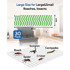 Large Roach Insect Traps 30 Pack, Trap & Kill Indoor Crawling Crickets, Scorpions, Cockroaches, Bugs, Spiders, Centipedes, Mice Glue Boards, On-Wall Insect Catcher, Pre-Baited Fruity Scent