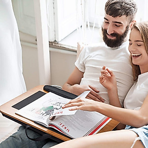 AMERIERGO Lap Desk - Fits Up to 17 Inch Laptop Lap Desk with Wrist Rest & Built-in Mouse Pad, Portable Laptop Stand for Sofa & Bed, Multifunctional Slot for Tablet, Pen & Phone (Natural Wood)