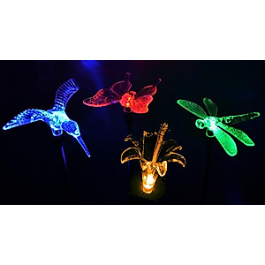 Solaration KB1041 Solar Stake Flower, Hummingbird, Butterfly and Dragonfly Garden Stake Lights, Four Pieces Set