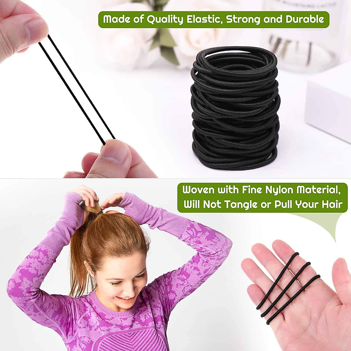 150 Pieces Black Hair Ties for Thick Curly Hair Bulk Hair Ties Ponytail Holders Hair Elastics Bands for Women or Men (4mm)