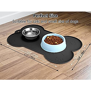 Dog Bowl Mat, NWFHTD Dog Mat for Food and Water Pet Cat Large Small Silicone Rubber Plastic Waterproof Feeding Eating Dish Placemat Trays with Edges Lip for Floor, 17.7"x11.8", Black