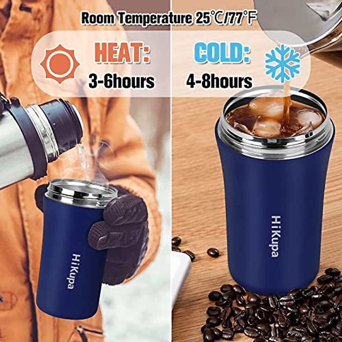 HiKupa Insulated Travel Mug with Straw and Leakproof Lid, Double Wall Stainless Steel, for Hot and Cold Drinks (Pink)