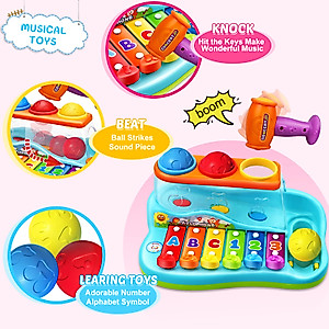 NVHH Baby Toys 12-18 Months Hammer Pounding Xylophone Kids Gifts for 1 2 3+ Year Old Boys Girls, Early Educational with Music Balls, Christmas Birthday Toys for 6 to 12 Months