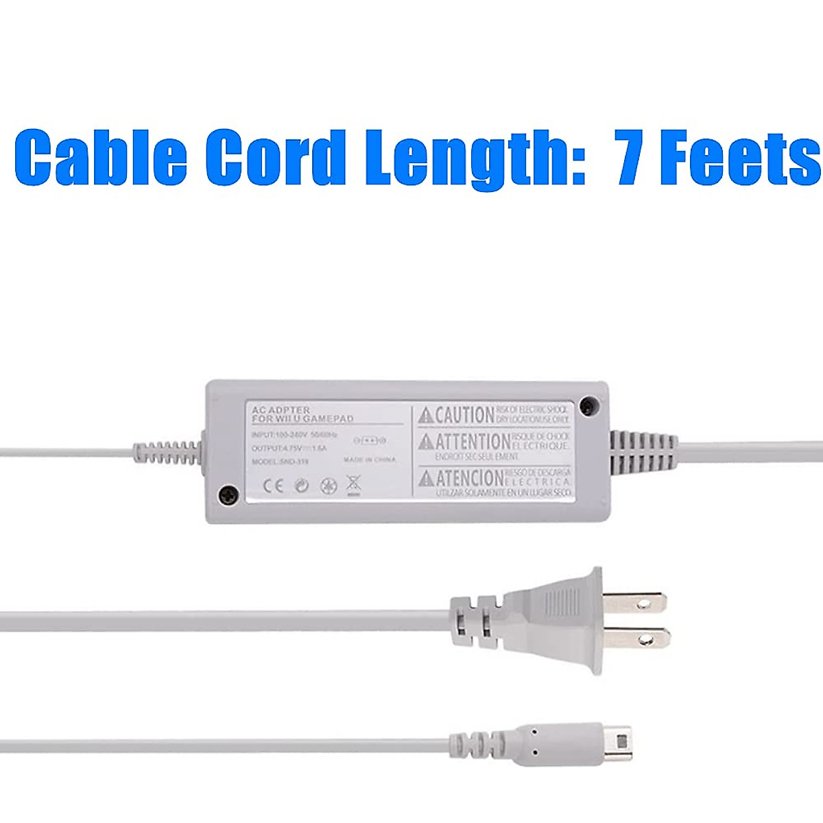 Wii-U Gamepad Charger Cord, TFSeven AC Power Adapter Charger Wiiu Charging Cable Power Supply Cord for Nintendo Wii U Gamepad Remote Controller