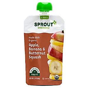 Sprout Organic Baby Food Pouches Stage 2, Organic Veggie and Fruit, Apple Banana Butternut Squash, 3.5 Ounce