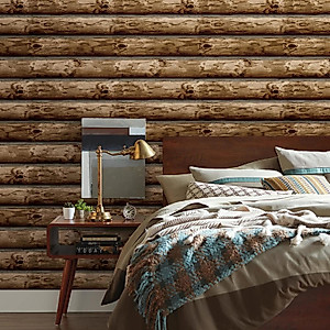 RoomMates RMK11308WP Brown Cabin Logs Peel and Stick Wallpaper