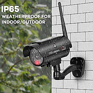 BNT Solar Powered Fake Security Camera, Bullet Dummy Security Camera Simulated Surveillance System with Realistic Red Flashing Light Sensor and Warning Sticker for Indoor/Outdoor(4Pack, Black)
