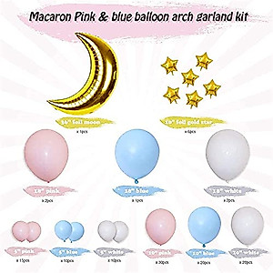 Gender Reveal Decorations Pastel Balloon Garland Arch Kits, 117PCS Blue And Pink White Gold Foil moon with twinkle twinkle little Star Gender Reveal Diy Baby Shower Balloons Party Supplies