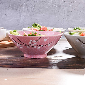 Whitenesser Japanese Ramen Bowls Set of 4 Color - Large 7 Inch - Japanese Plum Ceramic Bowls For Dessert Snack Cereal Soup Reman Noodle and Rice