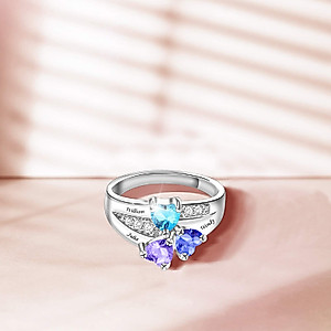 MissNaNa Personalized Mother Ring with 2 to 8 Birthstones & Names Family Ring Custom Anniversary Rings for Women Mother Grandma Mother's Day (3 Names)