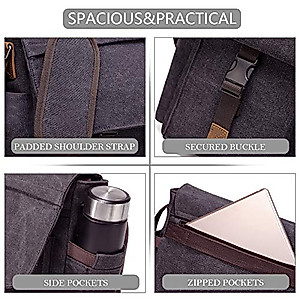 VASCHY Messenger Bag for Men, Water Resistant Canvas 14inch Laptop Shoulder Commuter Bag for Men and Women Dark Gray