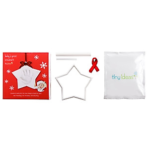 Tiny Ideas Newborn Star Christmas Ornament, Holiday Baby's Handprint or Footprint Ornament, Baby's First Christmas, Clay Print Keepsake For Baby Girl Or Baby Boy, With Included Red Ribbon