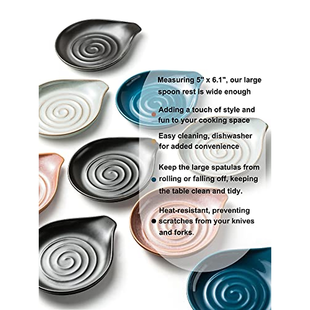 Ceramic Spoon Rest for Stove Top, Large Spoon Holder for Kitchen Counter Decor, 5" Cooking Spoon Rest Heat-Resistant, Gray